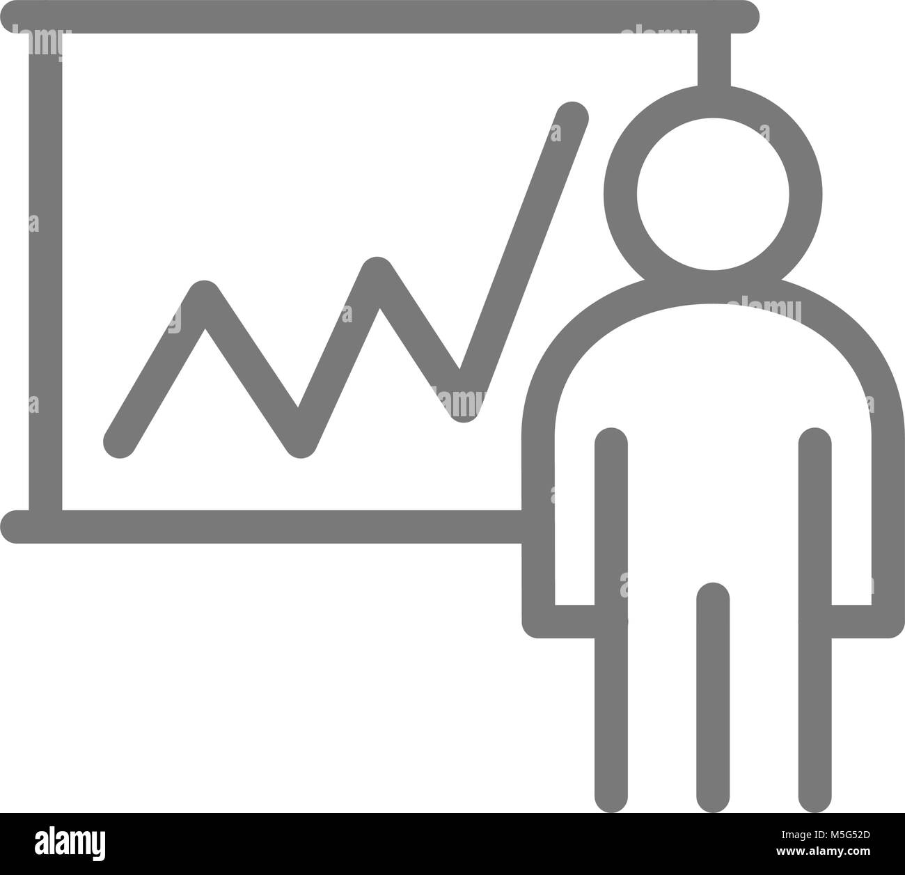 Simple teacher, man near the blackboard, presentation line icon. Symbol ...