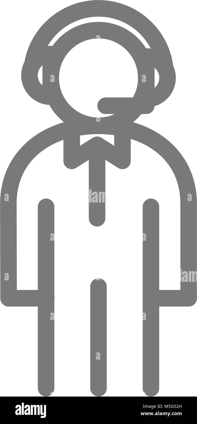 Simple call center operator with headset, customer support line icon ...