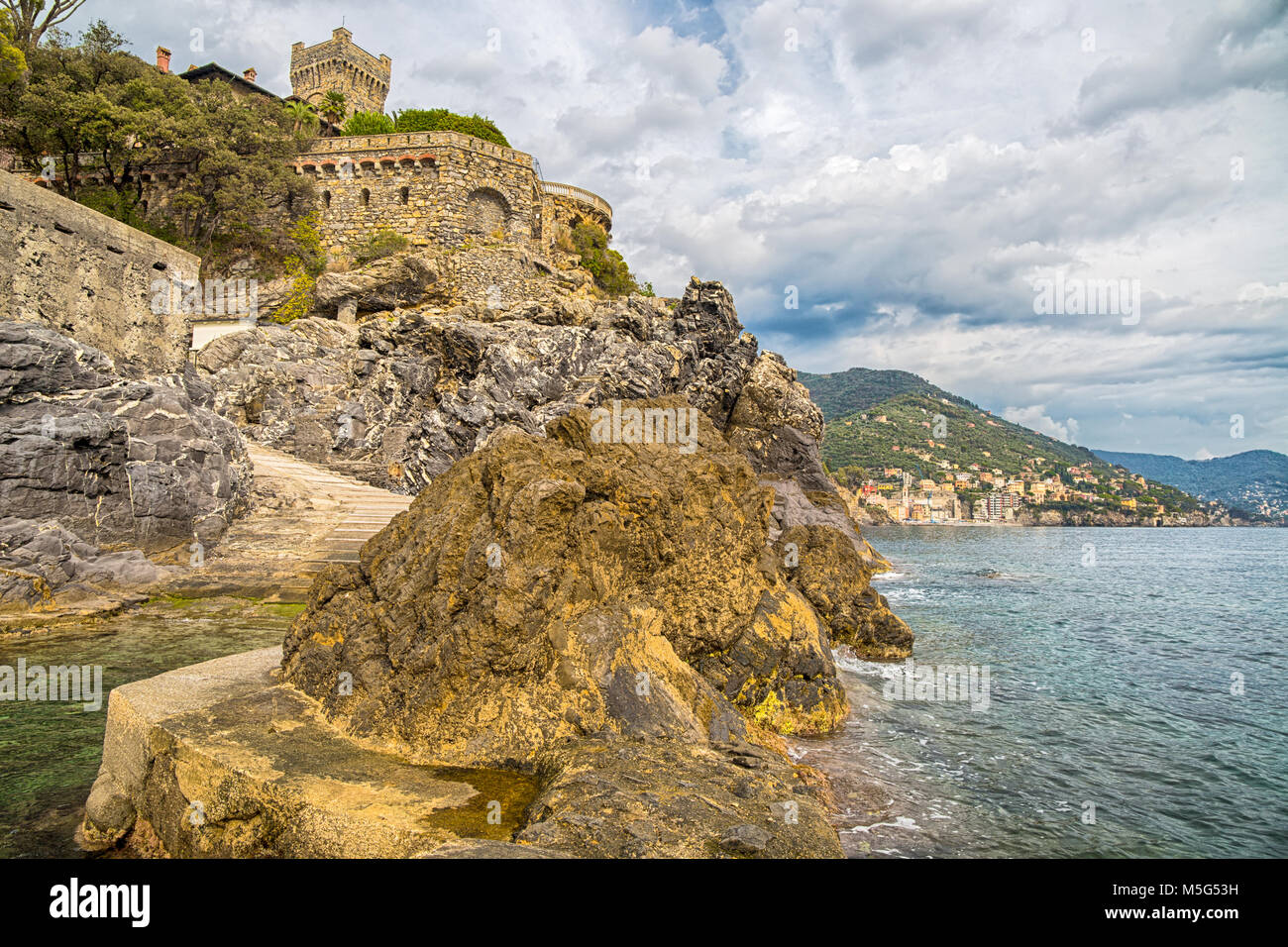 View of Pieve Ligure and on Sori on the background, italian towns of ...