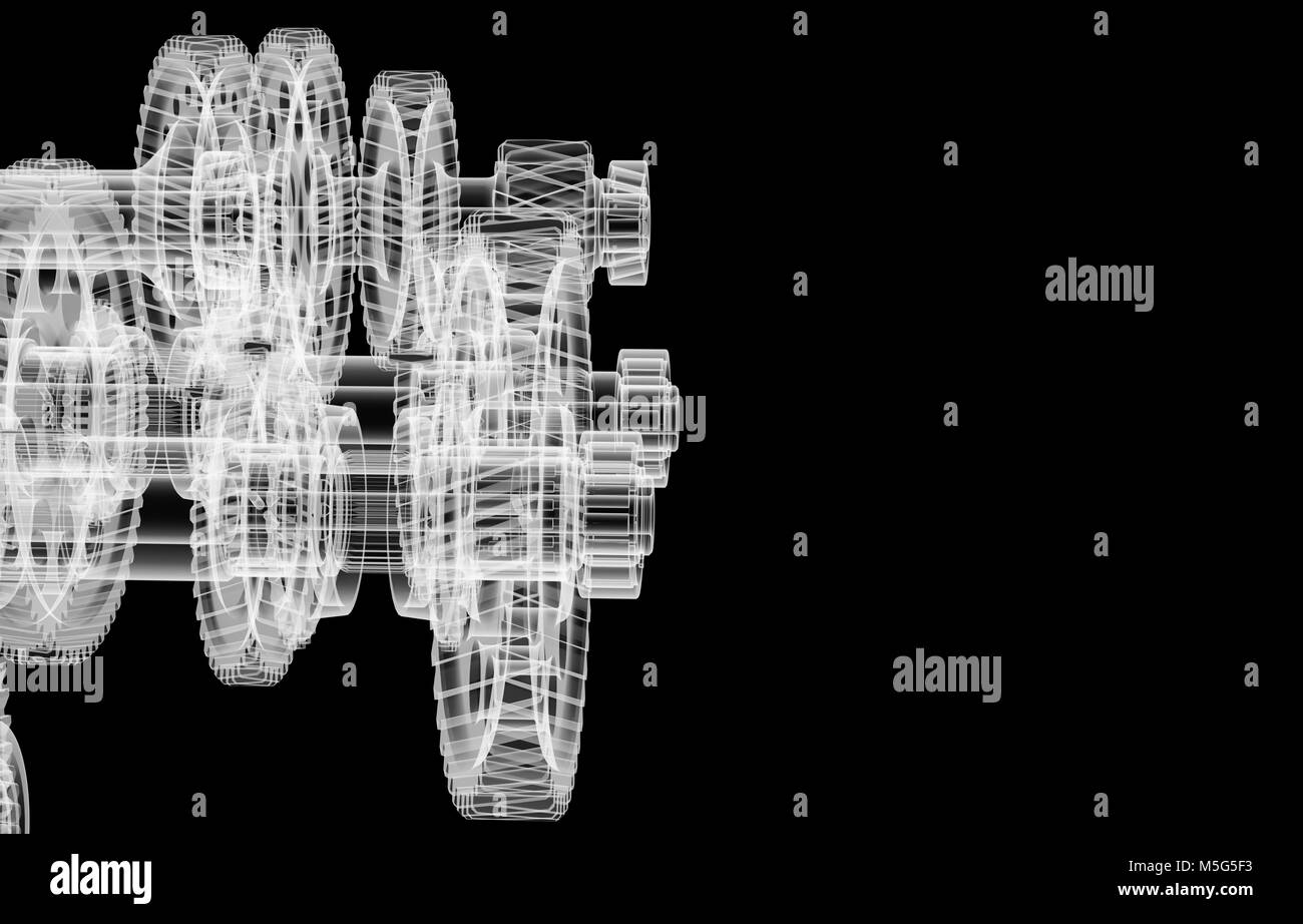 Gears, shafts and bearings. X-ray render Stock Photo - Alamy