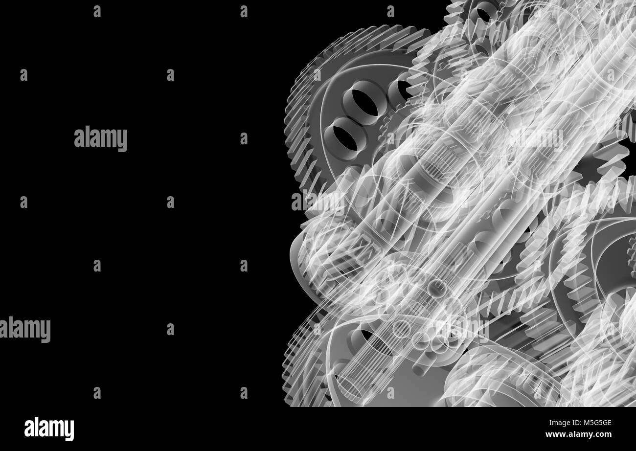 Gears, shafts and bearings. X-ray render Stock Photo - Alamy