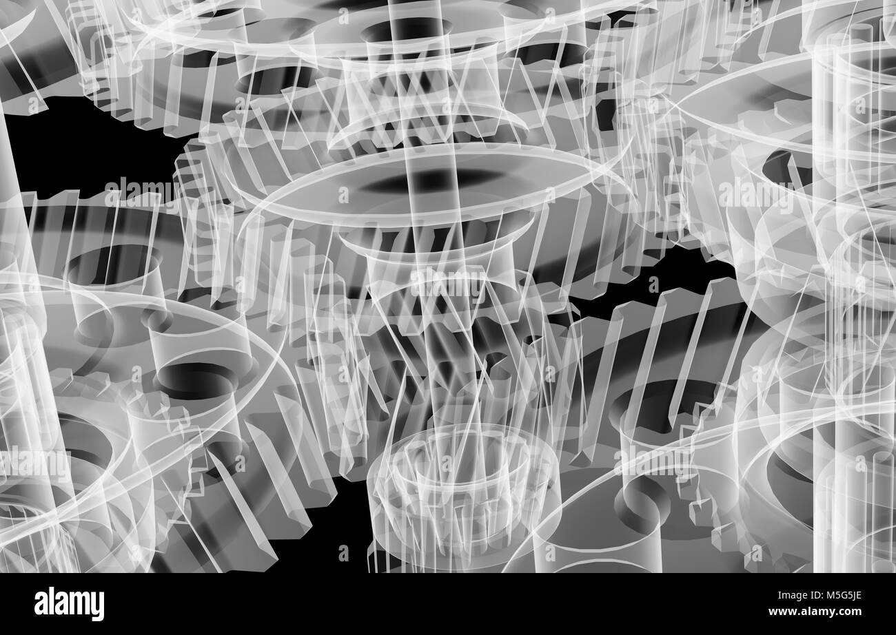 Gears, shafts and bearings. X-ray render Stock Photo - Alamy