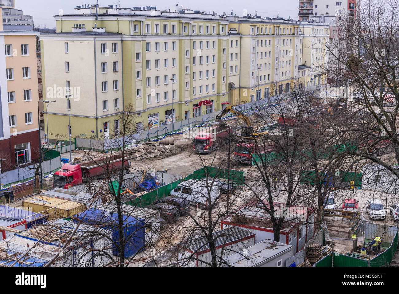 Construction site of Mlynow Station of second metro line M2 in Wola ...