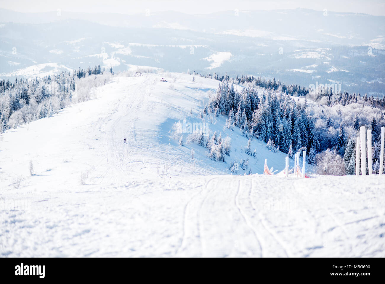 Snowy mountains with ski slopes Stock Photo - Alamy