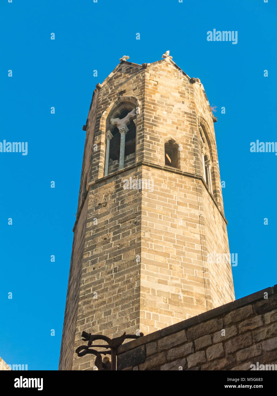 Medieval walls of Palau Reial Major in Placa del Rei, public square of ...