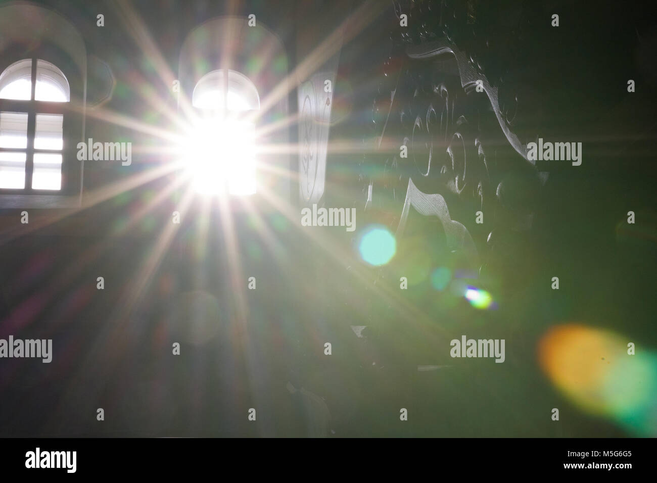 Inside Christian Church - sunlight through window at sunny day Stock ...