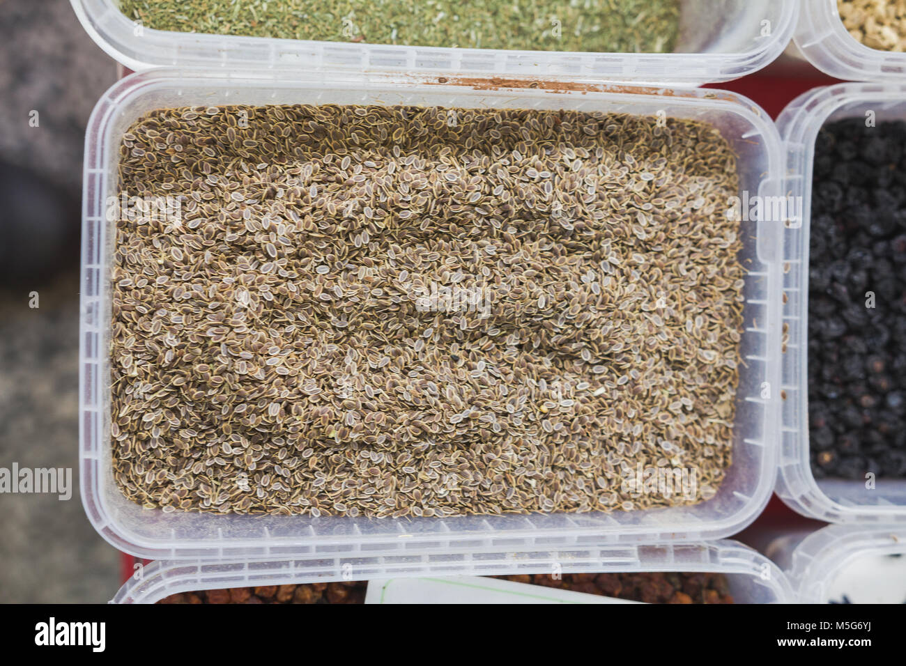 Millet grain in basket at street market Stock Photo - Alamy