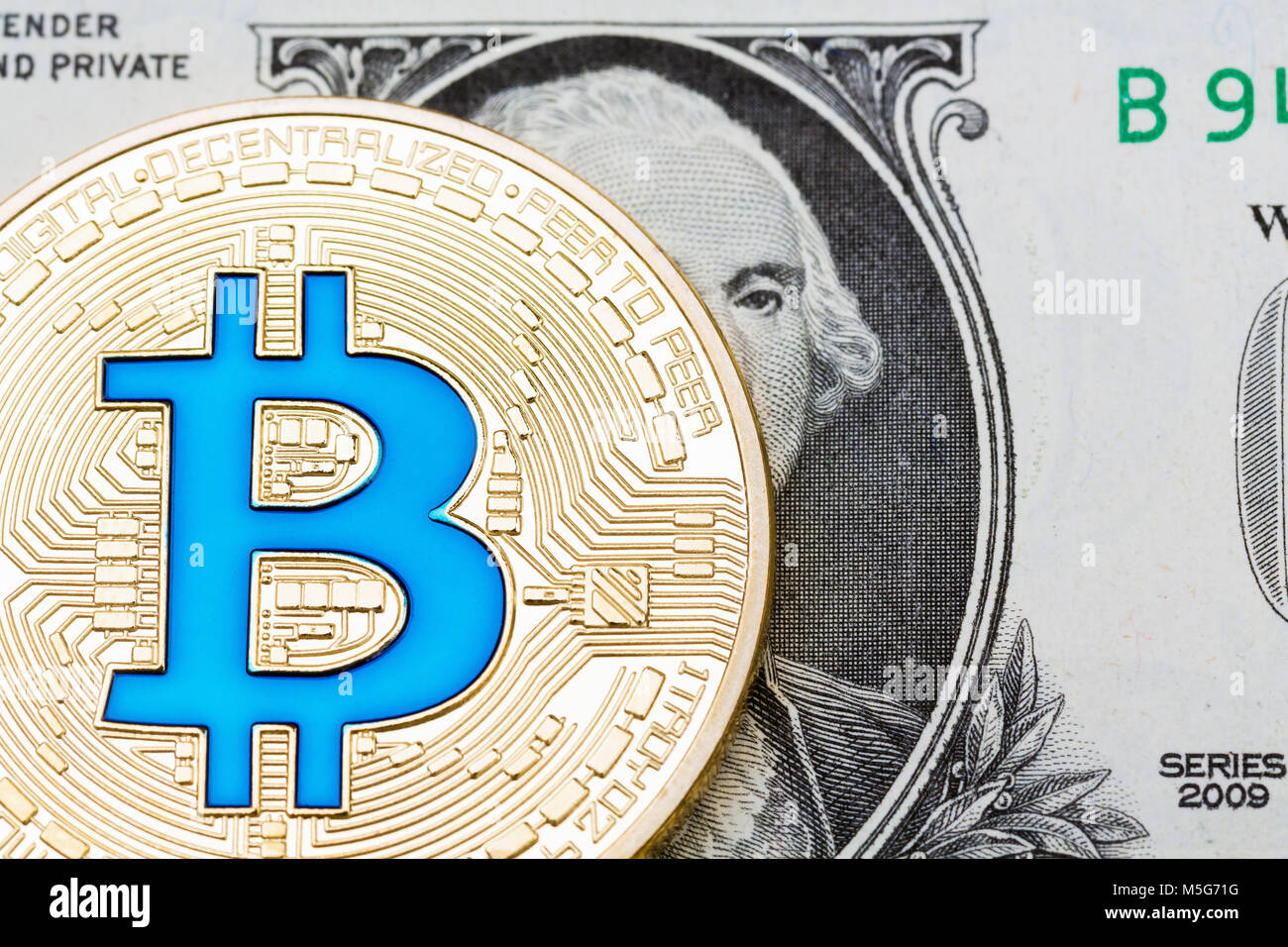 Bitcoin on one dollar banknote. Trading concept. High resolution photo ...