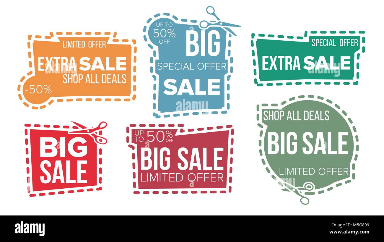 Sale Banners Set Vector. Cut Border. Cutout Template. Shopping Icons ...