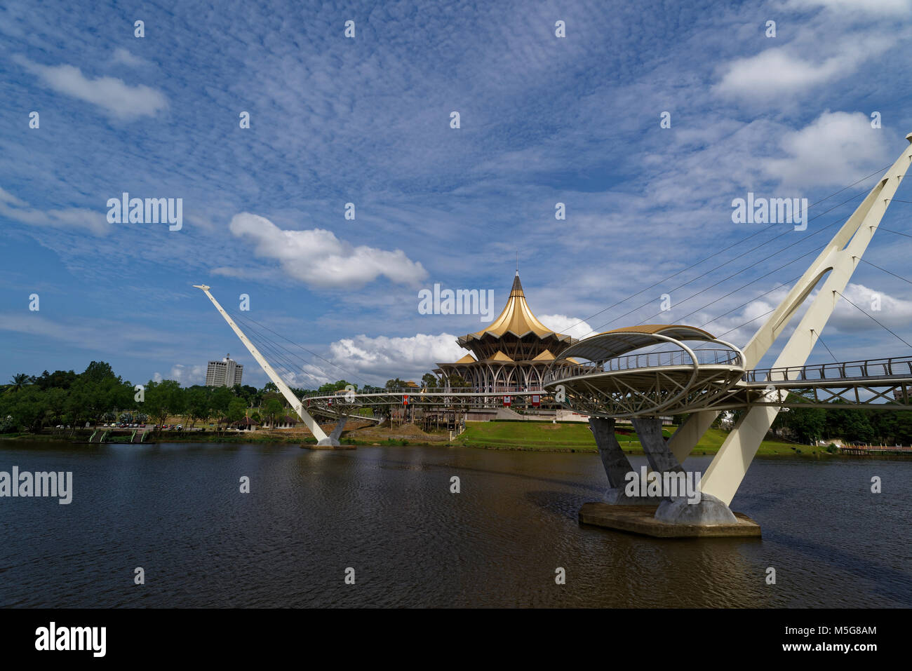 THe Darul Hana Bridge over the Sarawak River, Kuching, Malaysia Stock ...