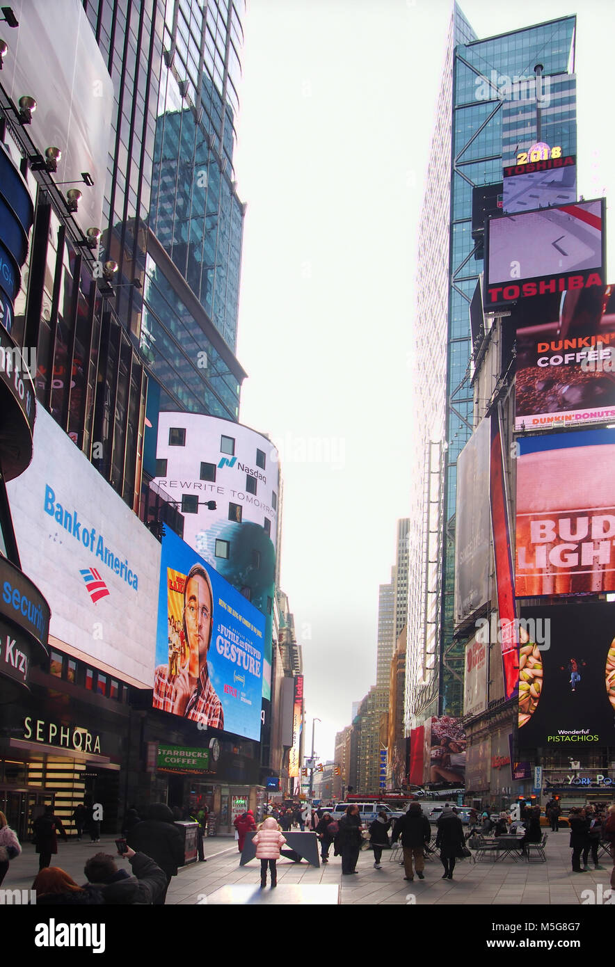 New York , New York, USA. Febuary 1, 2018. Times Square with little ...