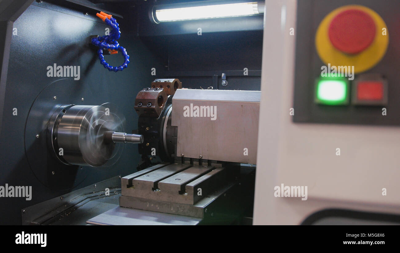 Red button start of automatic for machine processing metal, industrial ...