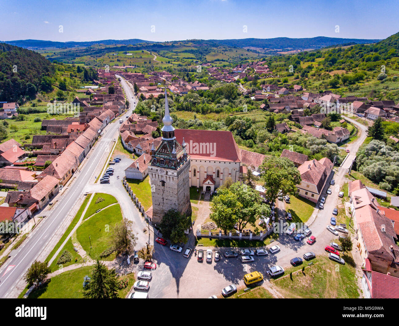 Medieval Saxon Church in Saschiz Village, Transylvania, Romania Stock ...