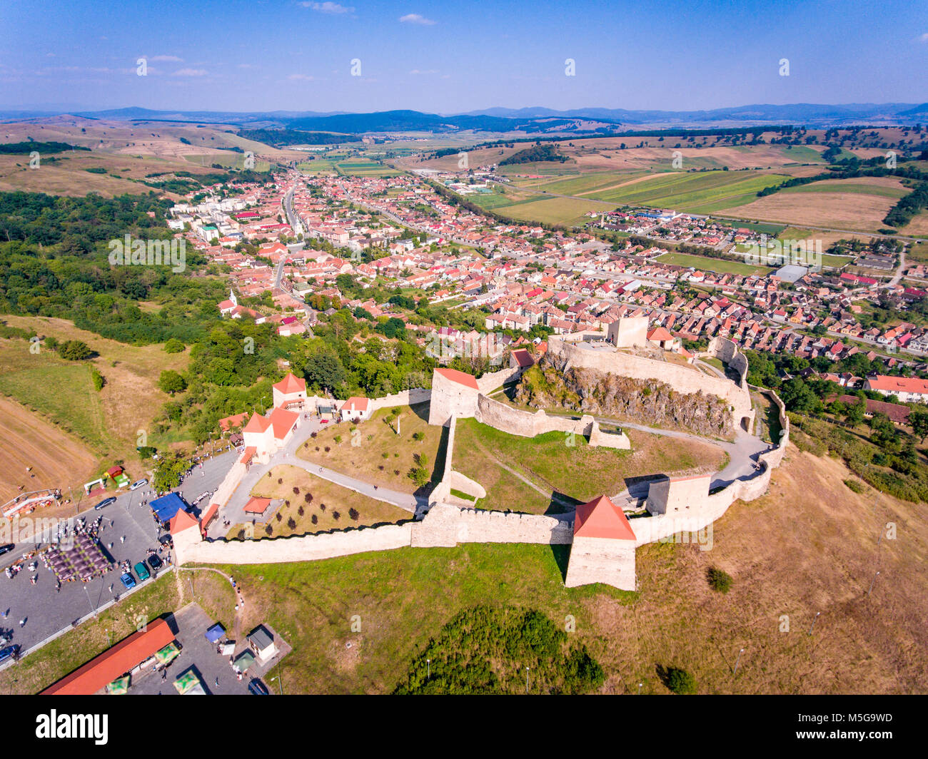 Rupea Brasov Medieval Fortress aerial view Stock Photo - Alamy