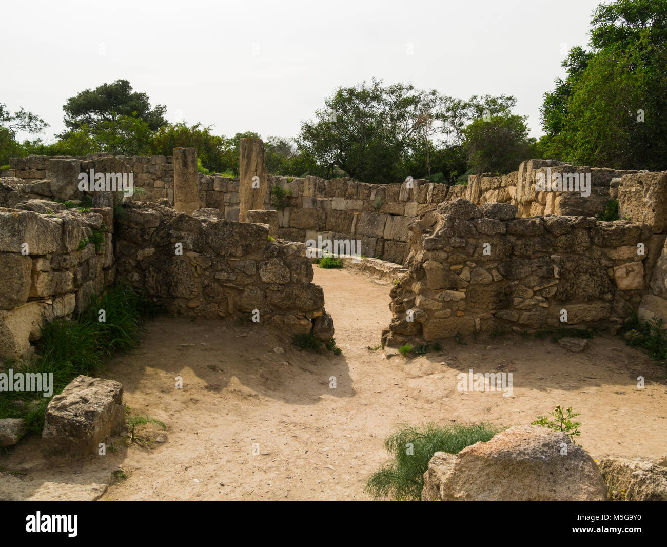 Ruins of Great Hall building with baths in excavated ancient Roman City ...