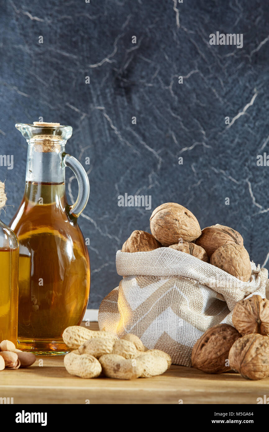 Conceptual composition of transparent glass oil jars with different ...