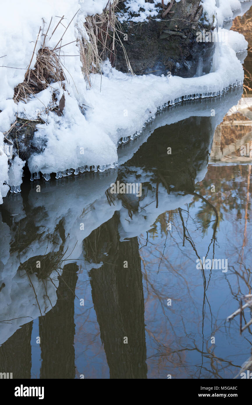 Small round icicles over water Stock Photo - Alamy