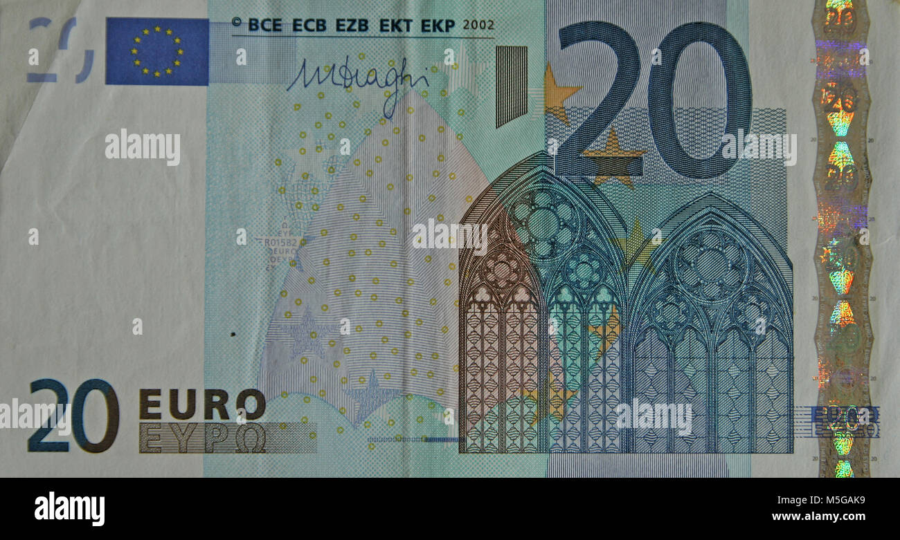 Close-up of the obverse side of a twenty Euro banknote Stock Photo - Alamy
