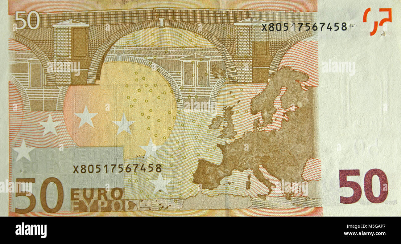 Close-up of the reverse side of a fifty Euro banknote Stock Photo - Alamy
