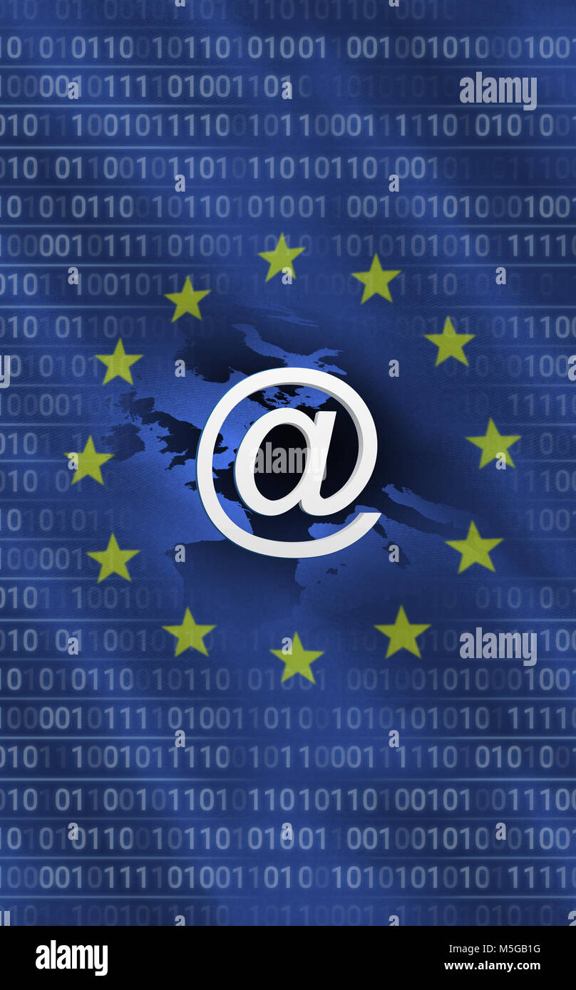 European union flag with binary codes and @ sign Stock Photo - Alamy
