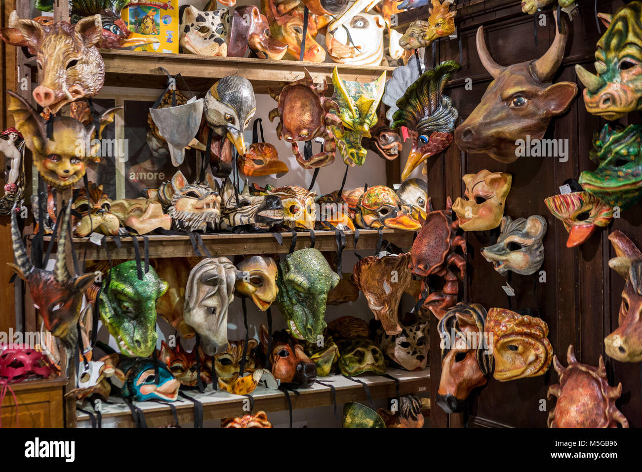 Animal carnival masks on display in a shop in Venice Stock Photo - Alamy