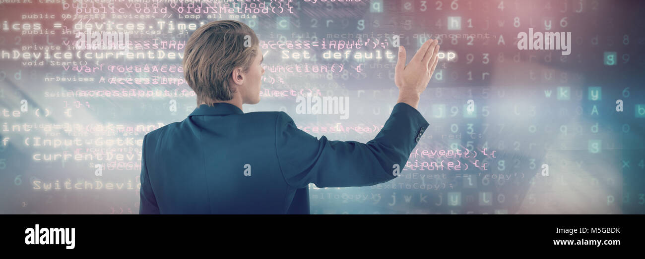 Composite image of rear view of businessman gesturing during ...