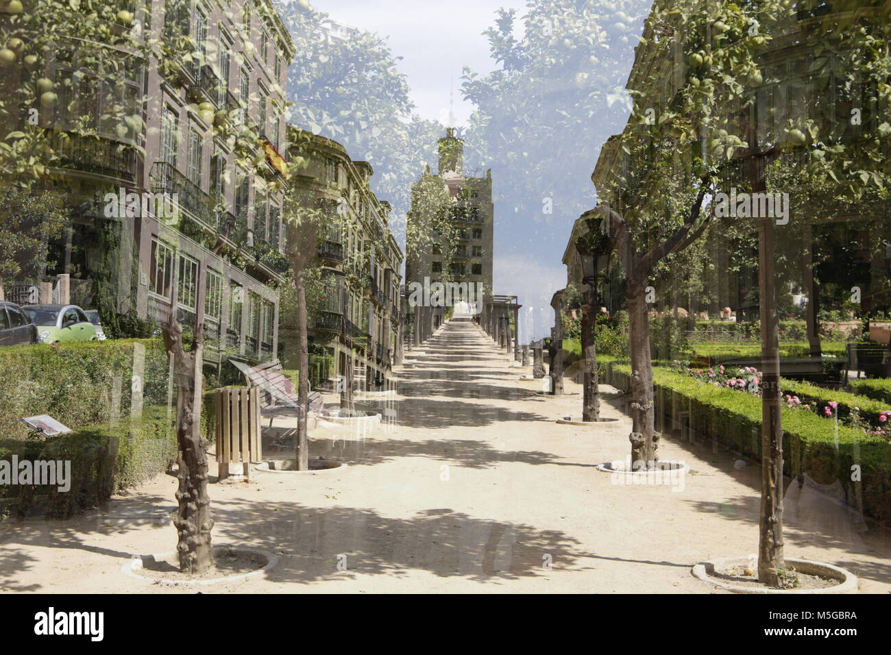 Double exposure of a park and city buildings Stock Photo - Alamy