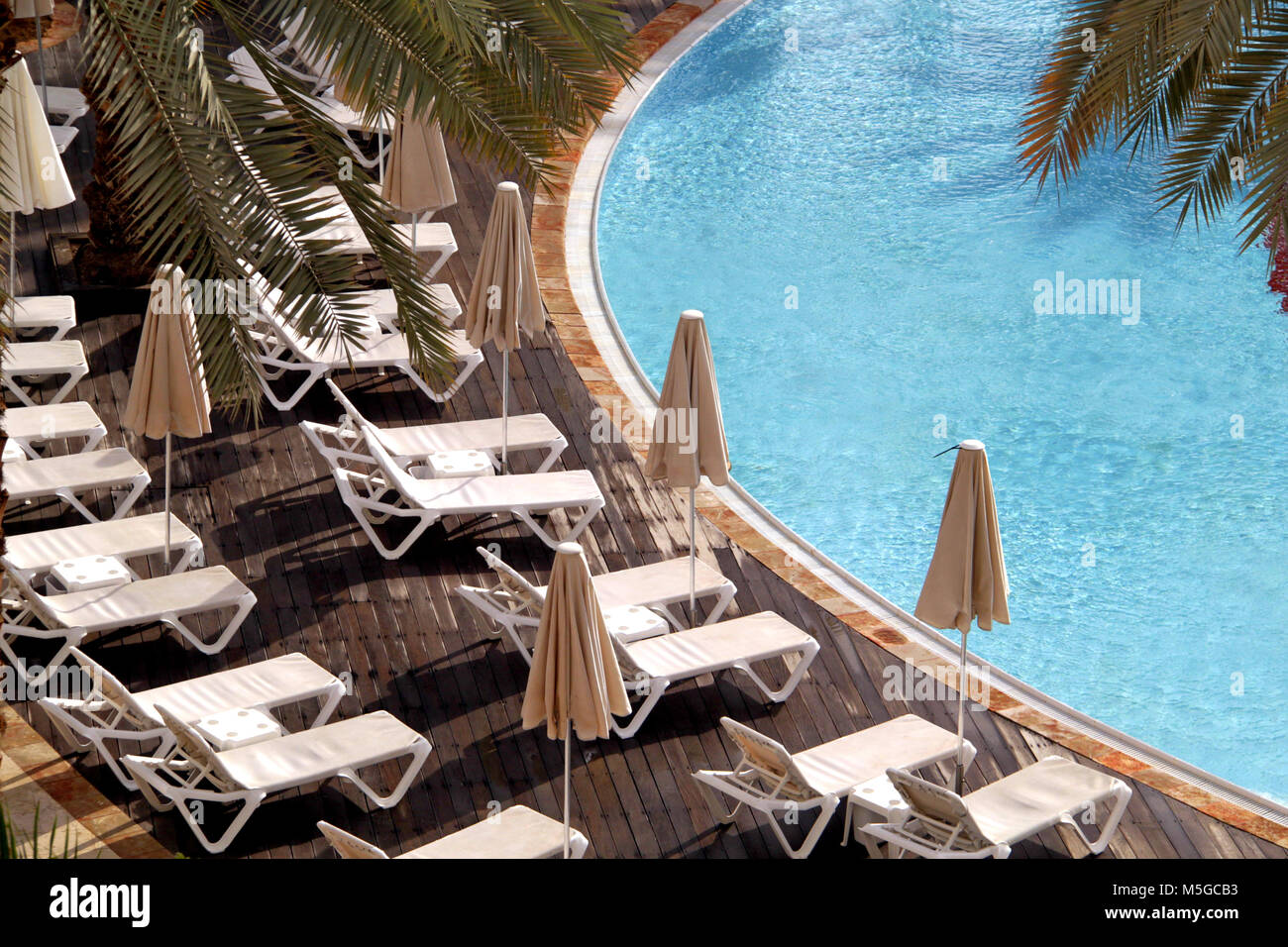 Top view of empty swimming pool of luxury hotel in afternoon.Conceptual ...