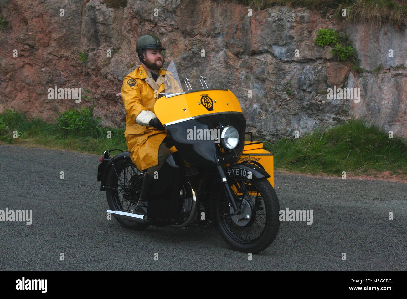 A VINTAGE AA AUTOMOBILE ASSOCIATION PATROL BSA MOTORCYCLE AND RIDER ON ...