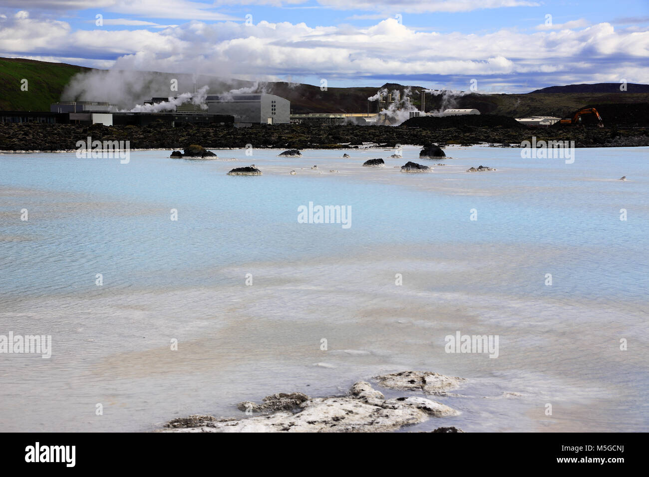 The Blue Lagoon geothermal pool with Svartsengi power plant in the ...