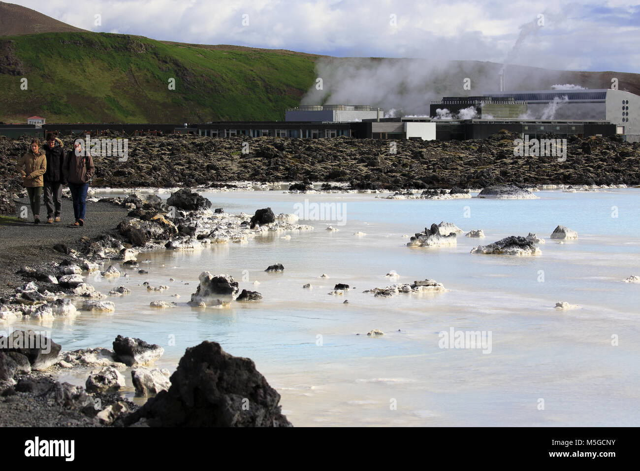The Blue Lagoon geothermal pool with Svartsengi power plant in the ...
