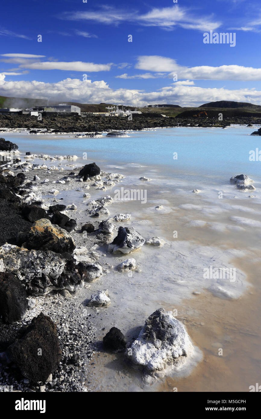 The Blue Lagoon geothermal pool with Svartsengi power plant in the ...