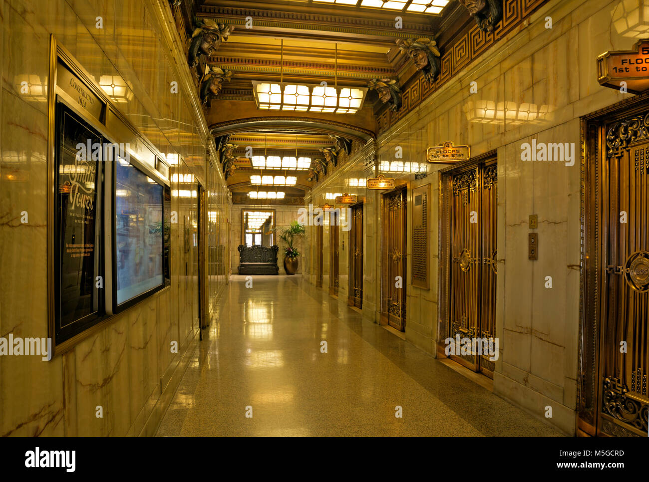 WA13647...WASHINGTON - Lobby area and elevators in the Smith Tower in ...
