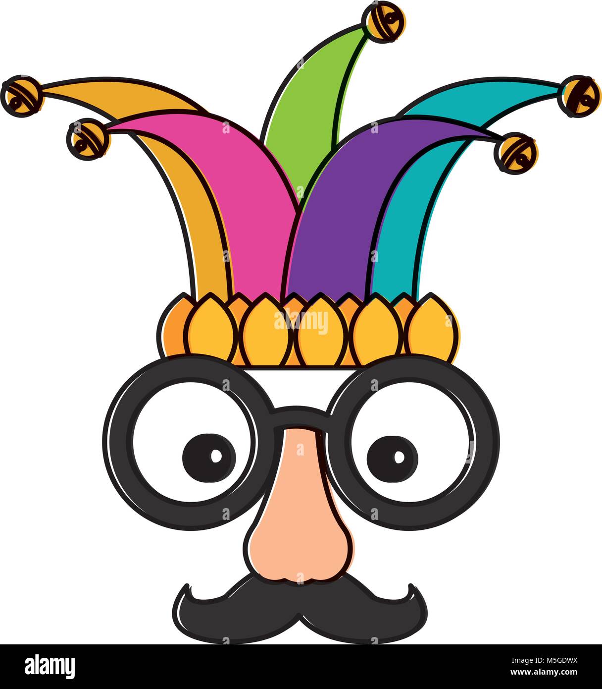 fake mask glasses mustache and jester hat Stock Vector Image & Art - Alamy