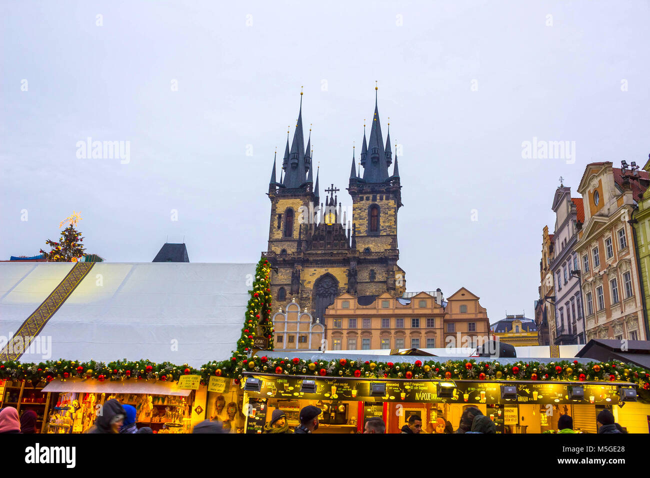 Prague, Czech Republic - December 31, 2017: Christmas tree and fairy ...