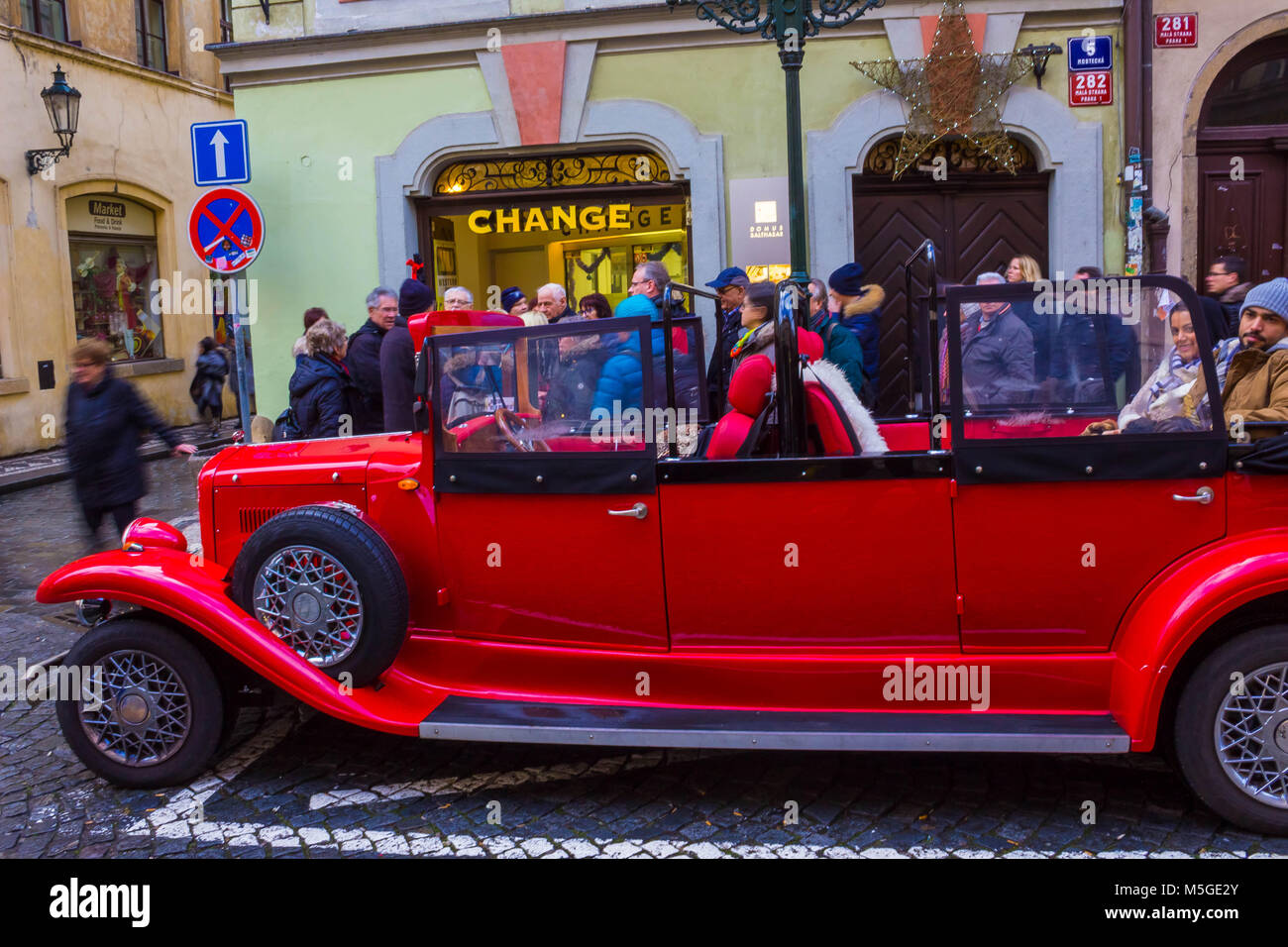 Prague, Czech Republic - December 31, 2017: Retro car on the streets of ...