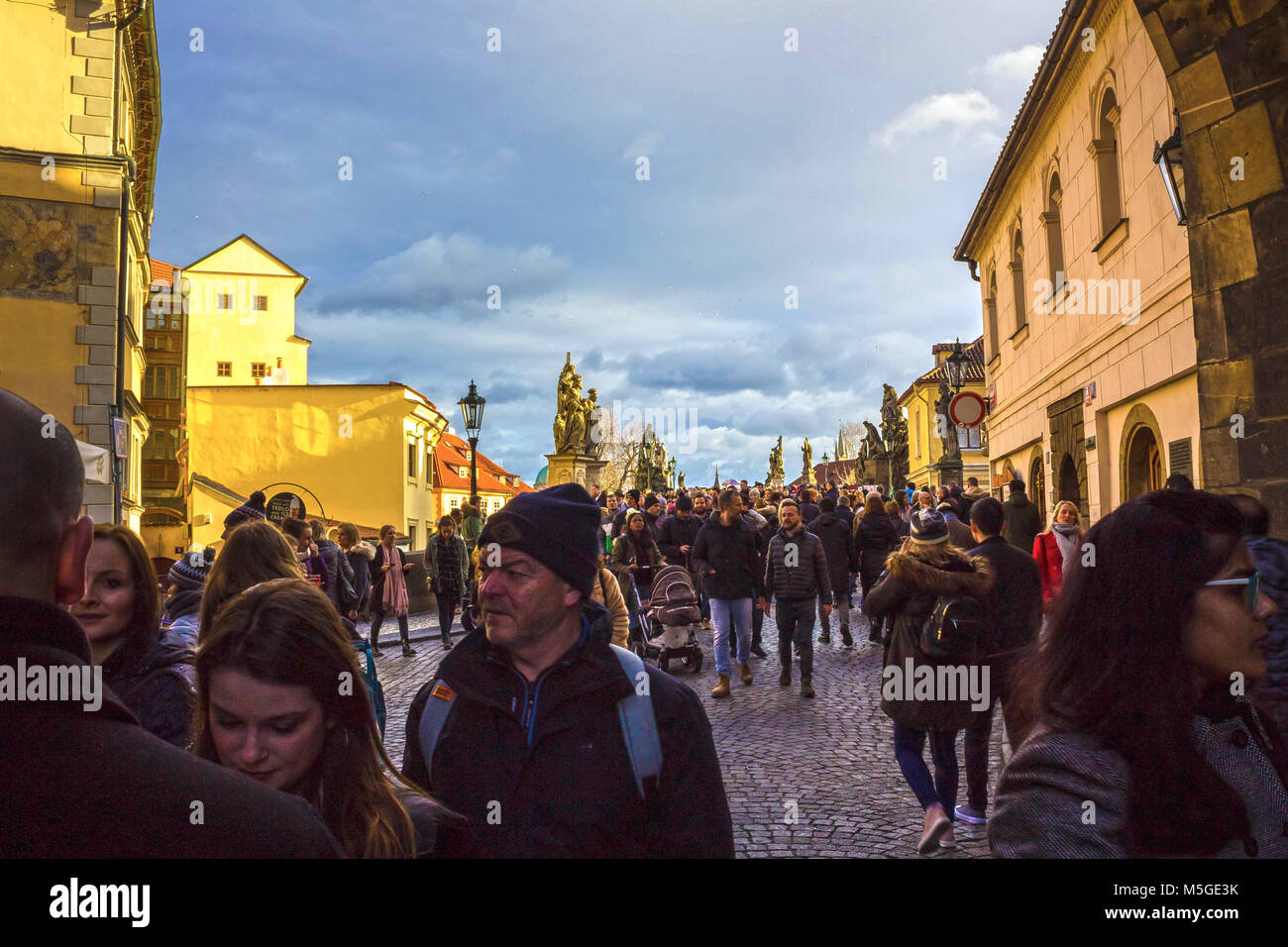 Prague, Czech Republic - December 31, 2017: The people going near ...