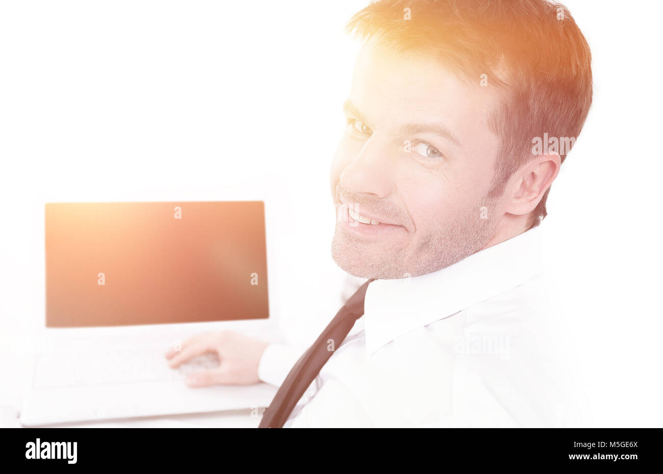 Businessman thinking laptop Cut Out Stock Images & Pictures - Alamy