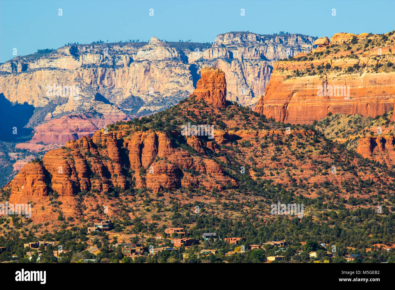 Landscape Of Red Rock Mountain Peak With Geological Layers Stock Photo ...
