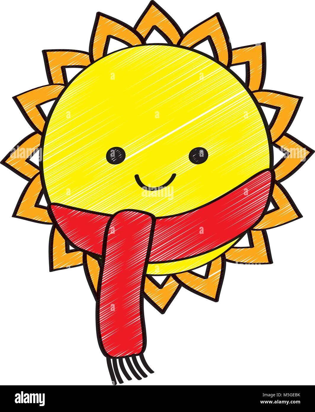 cute smiling sun cartoon character with scarf Stock Vector Image & Art ...
