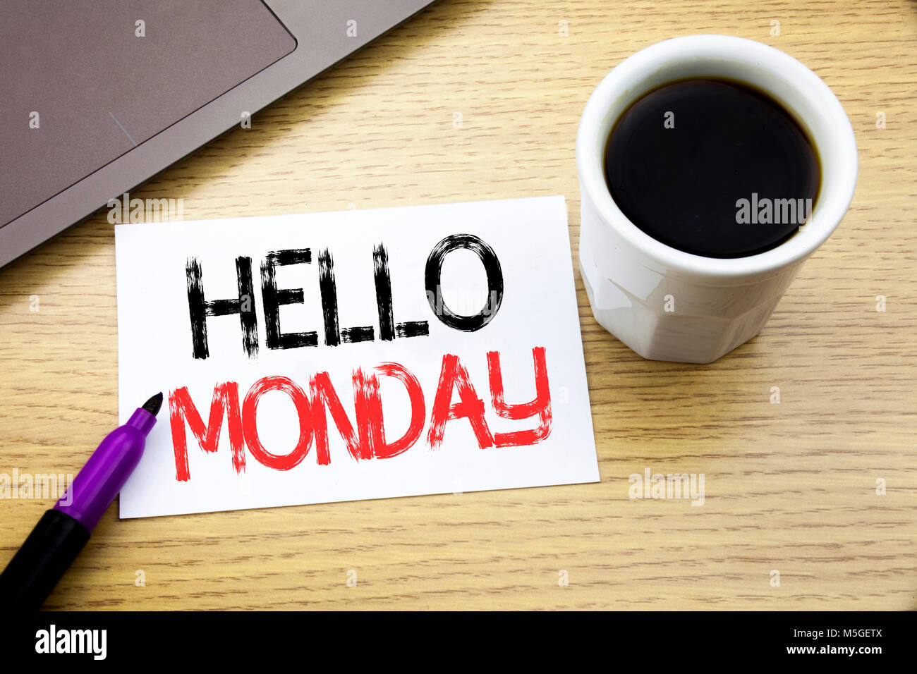 Handwriting Announcement text showing Hello Monday. Business concept ...