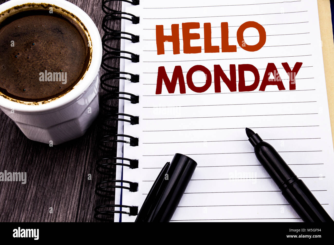 Writing text showing Hello Monday. Business concept for Day Week Start ...