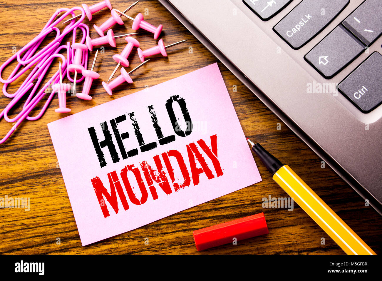 Handwritten text showing Hello Monday. Business concept for Day Week ...