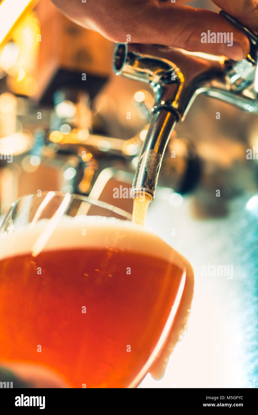 Beer craft. Bar table. Steel taps. Shiny taps. Glassses with beer Stock ...