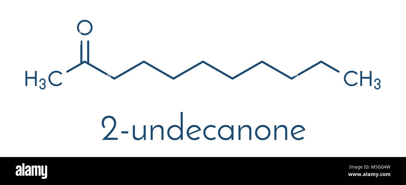 Methyl nonyl ketone (2-undecanone) insect repellent molecule. Skeletal ...