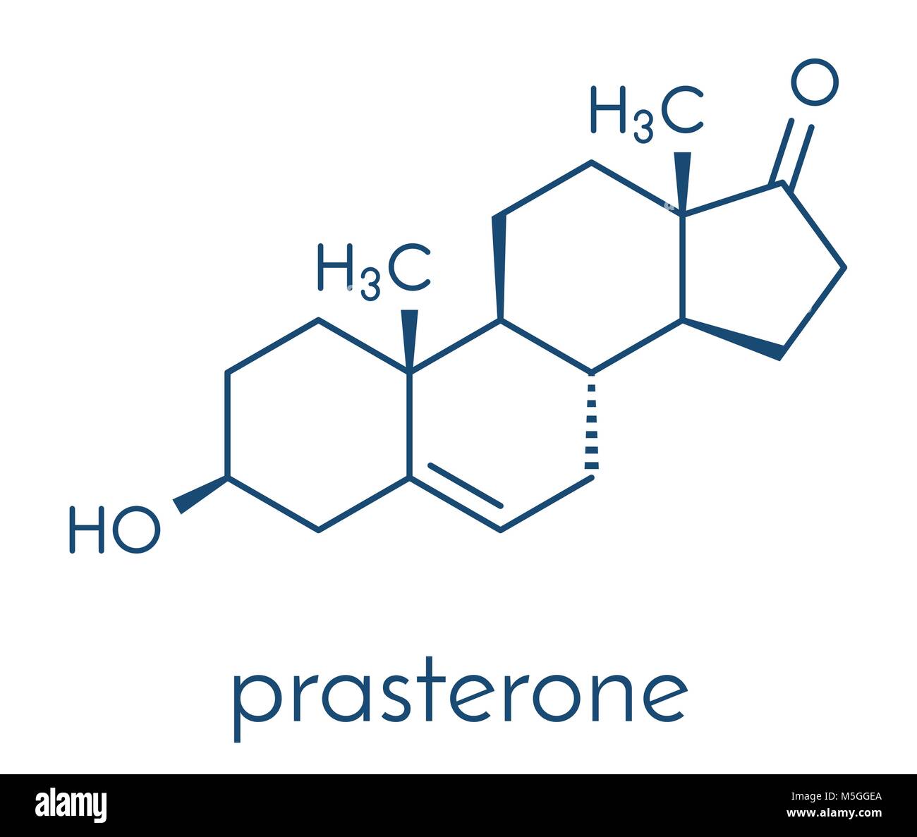 Prasterone (dehydroepiandrosterone, DHEA) drug molecule. Skeletal ...