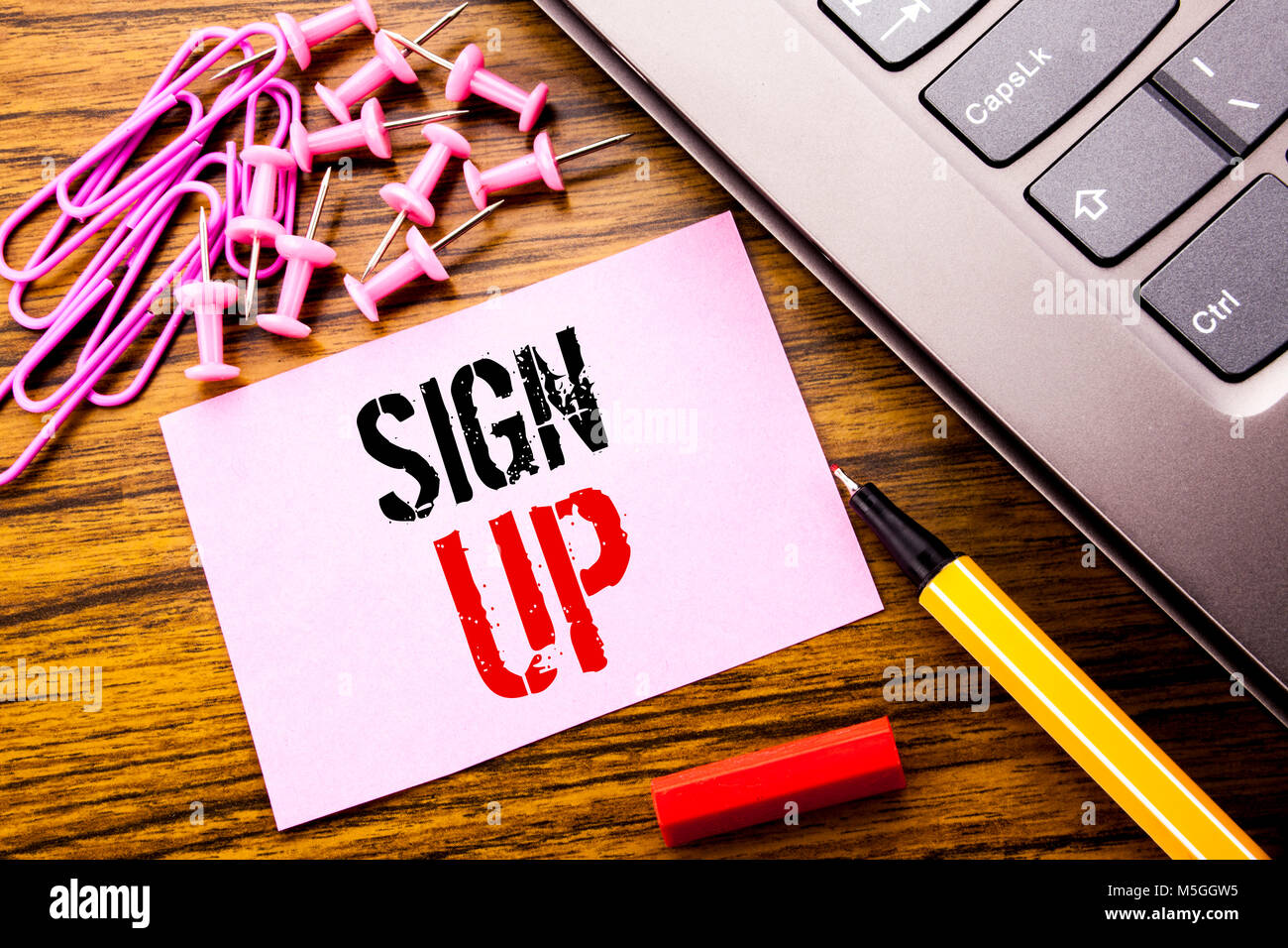 Handwritten text showing Sign Up. Business concept for Member Register ...