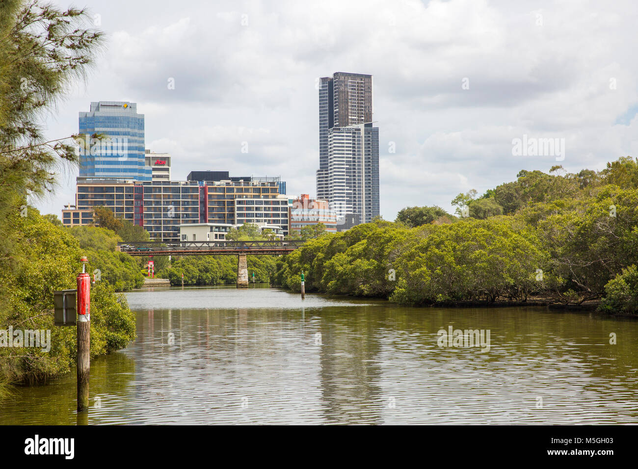View of Parramatta city centre and Parramatta river in Western Sydney ...