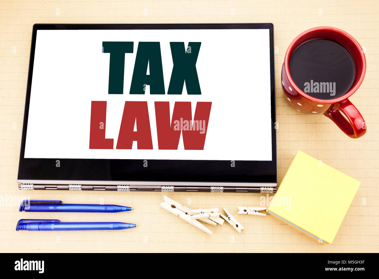 Hand writing text caption inspiration showing Tax Law. Business concept ...