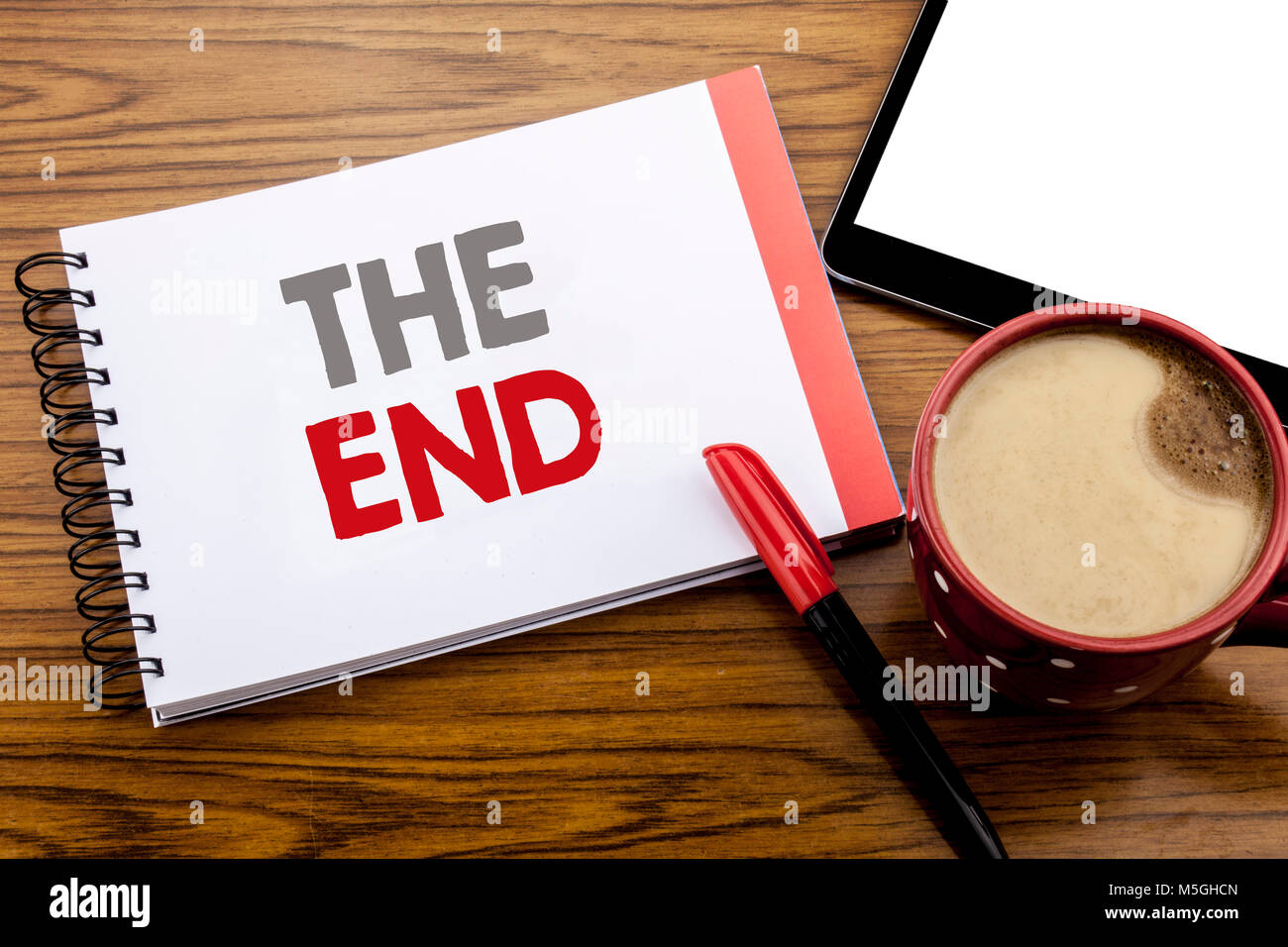 Handwriting Announcement text showing The End. Business concept for End ...